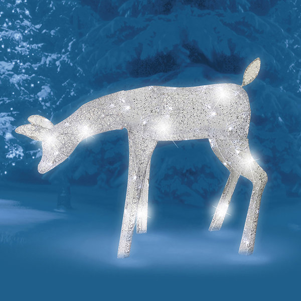 The Holiday Aisle® Elegant Woven Glitter Morphing LED Feeding Doe Deer ...