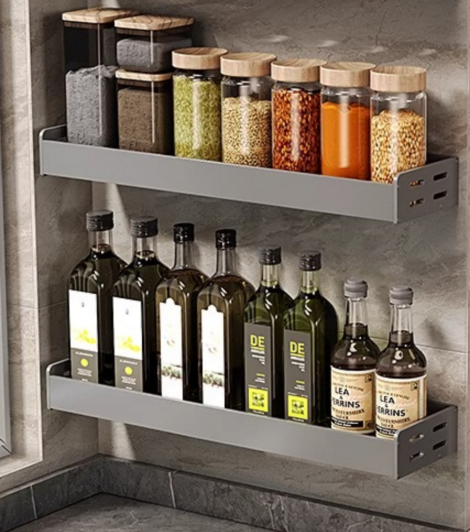17 Stories Kitchen Storage Rack Wall-Mounted Spice Organizer Without ...