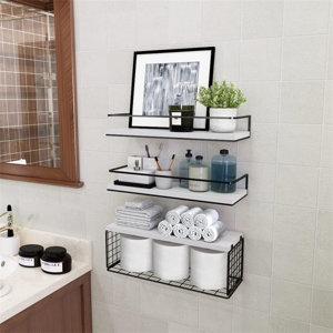 17 Stories Floating Shelves Wall Mounted With Storage Basket And ...
