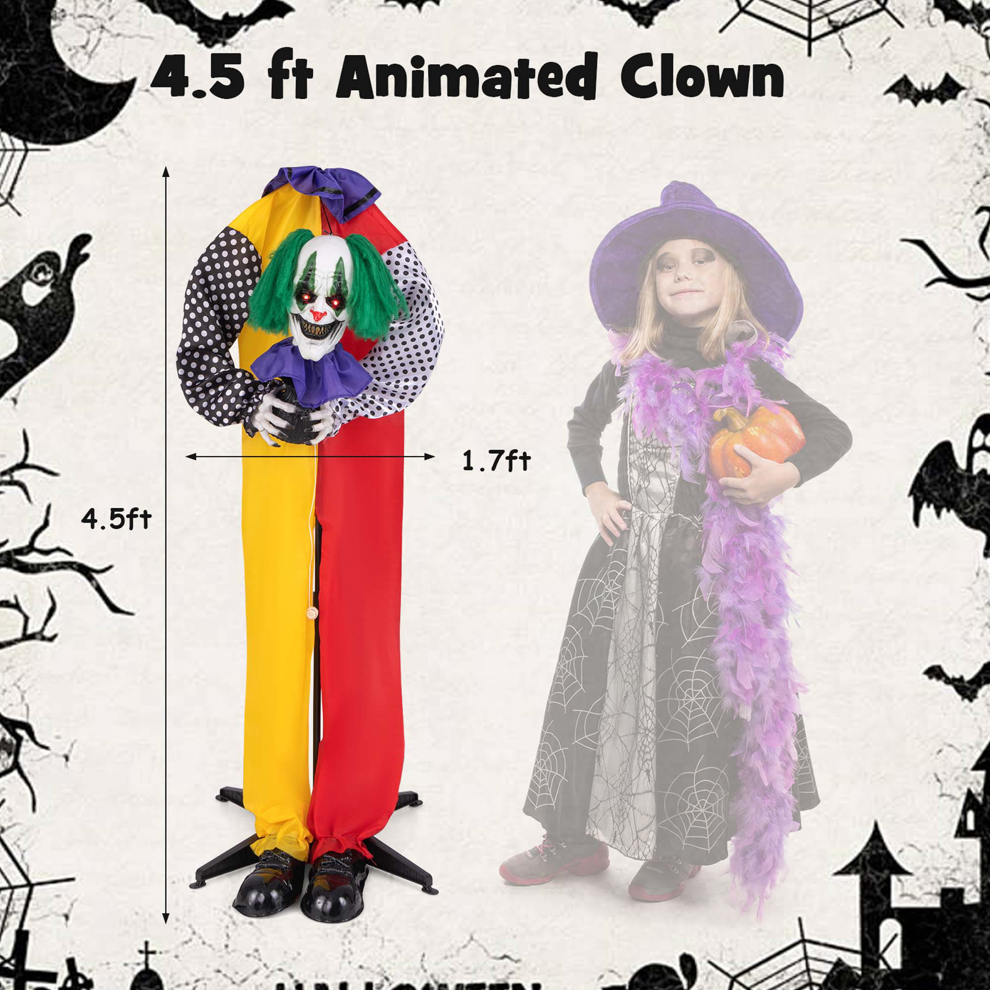 The Holiday Aisle® 4.5ft Grins Animatronic Clown Halloween Decoration W ...