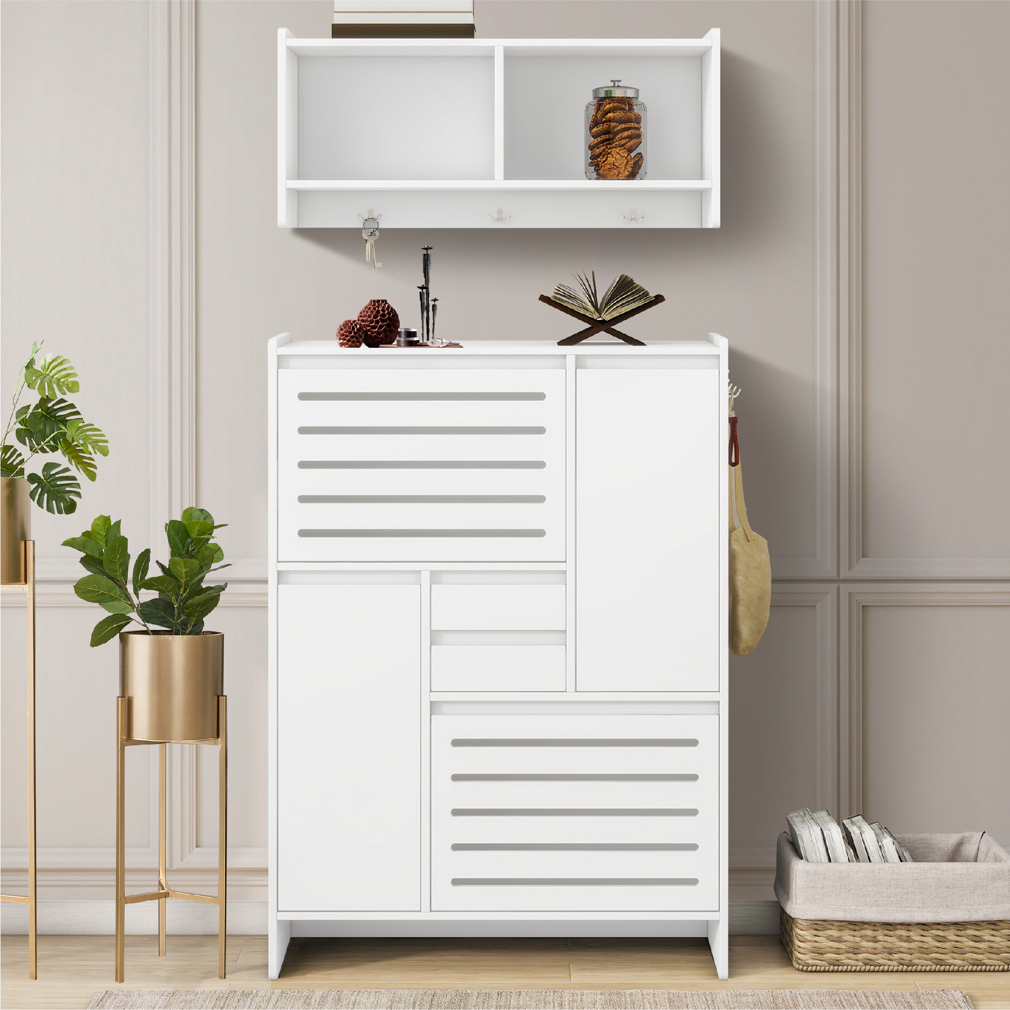 buthreing Multi-Functional Shoe Cabinet With Wall Cabinet, Space-Saving ...