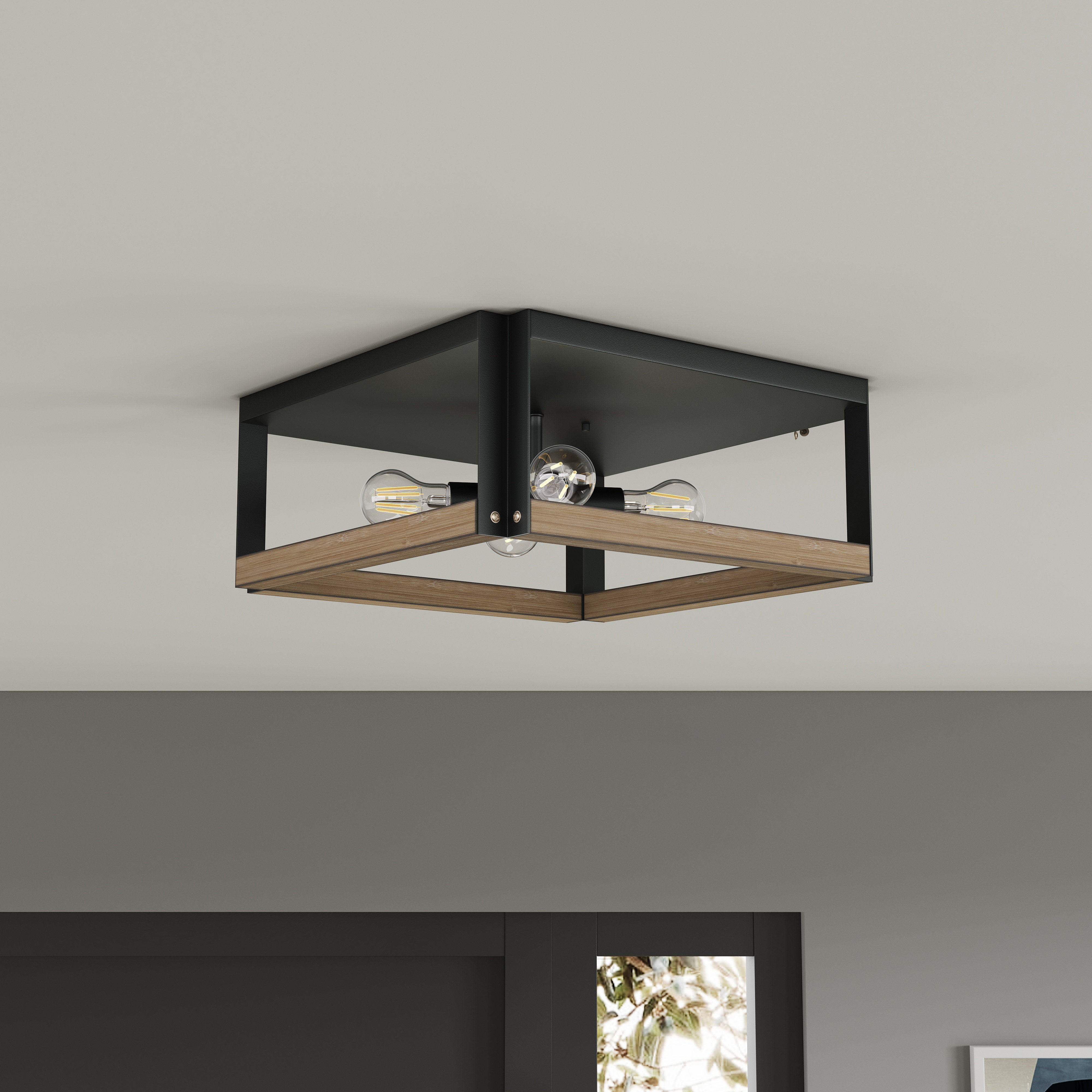 17 Stories 4-Light Bulbs Black Finished Caged Design Dimmable Flush ...