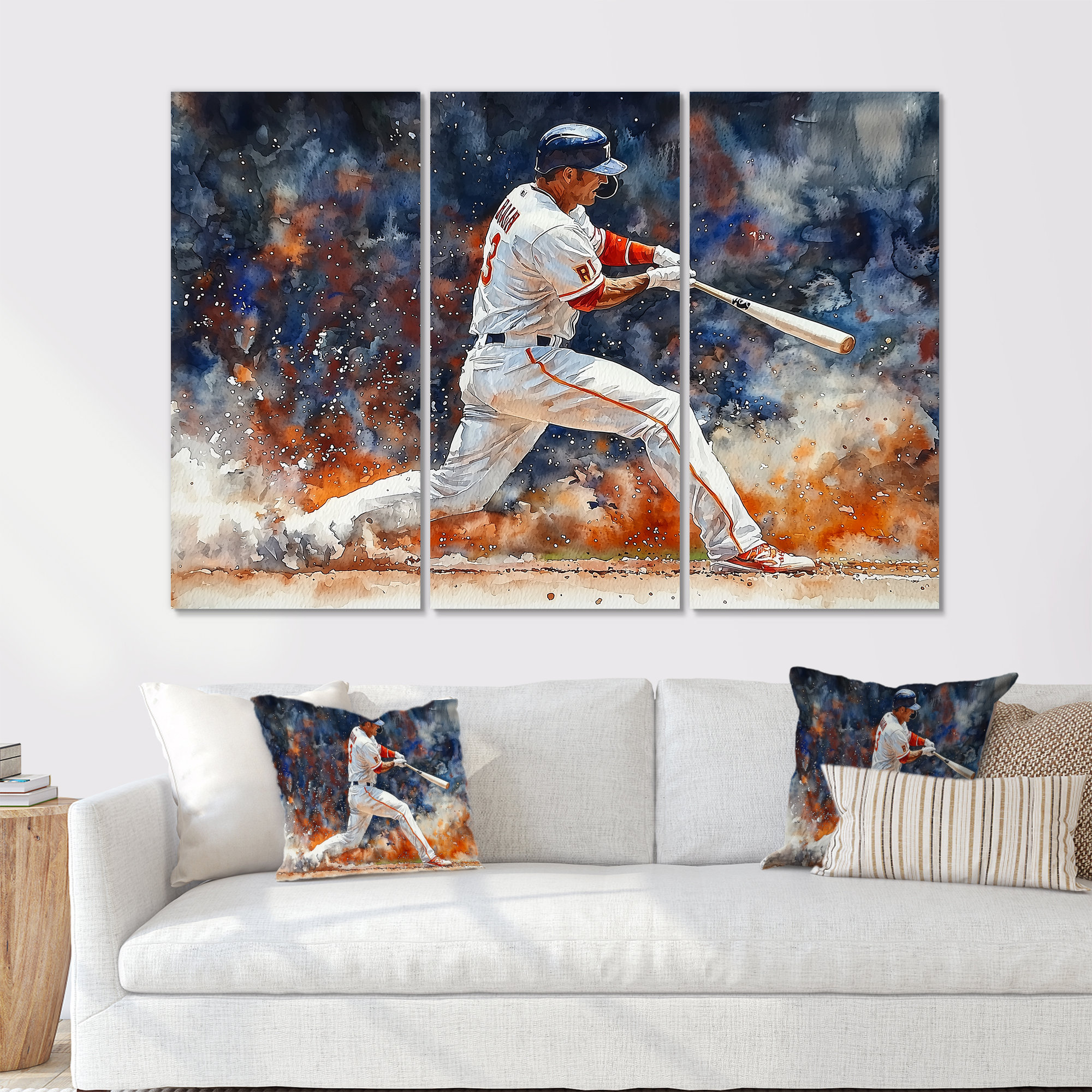 Lark Manor™ White Red Baseball Player On The Field - Sport Baseball ...