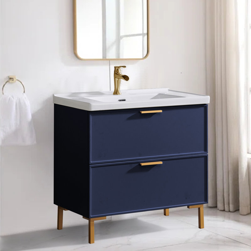 Mercer41 Shyleah 32" Modern Blue Free-standing Single Bathroom Vanity ...