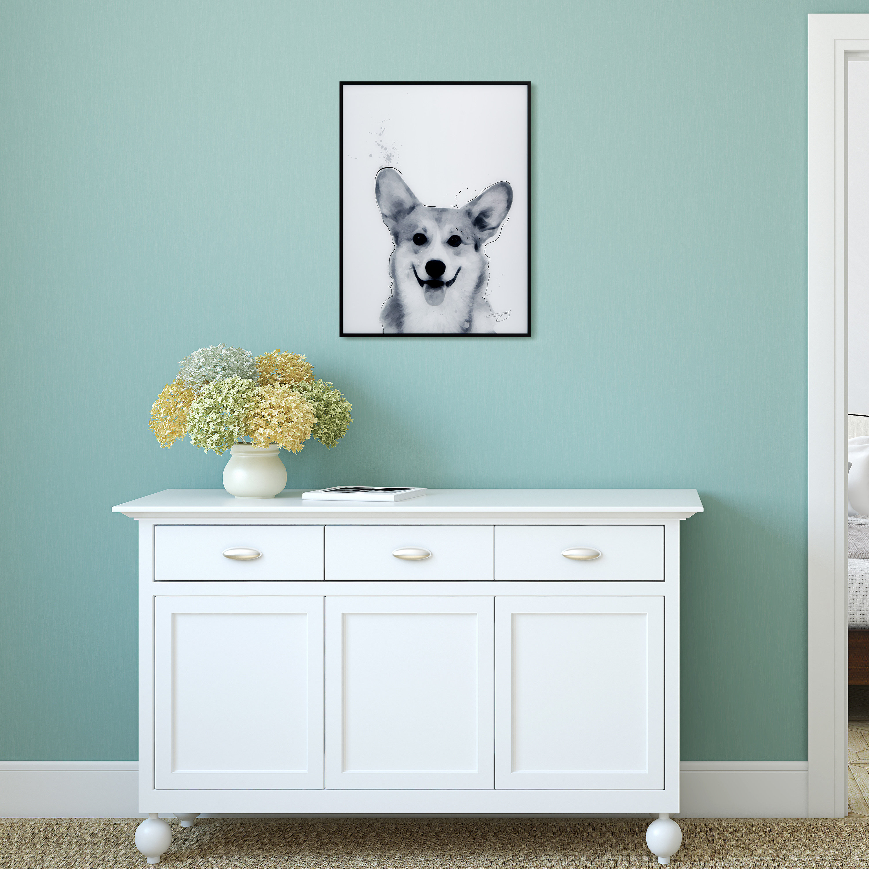 Red Barrel Studio "Corgi" Black And White Pet Paintings On Printed ...