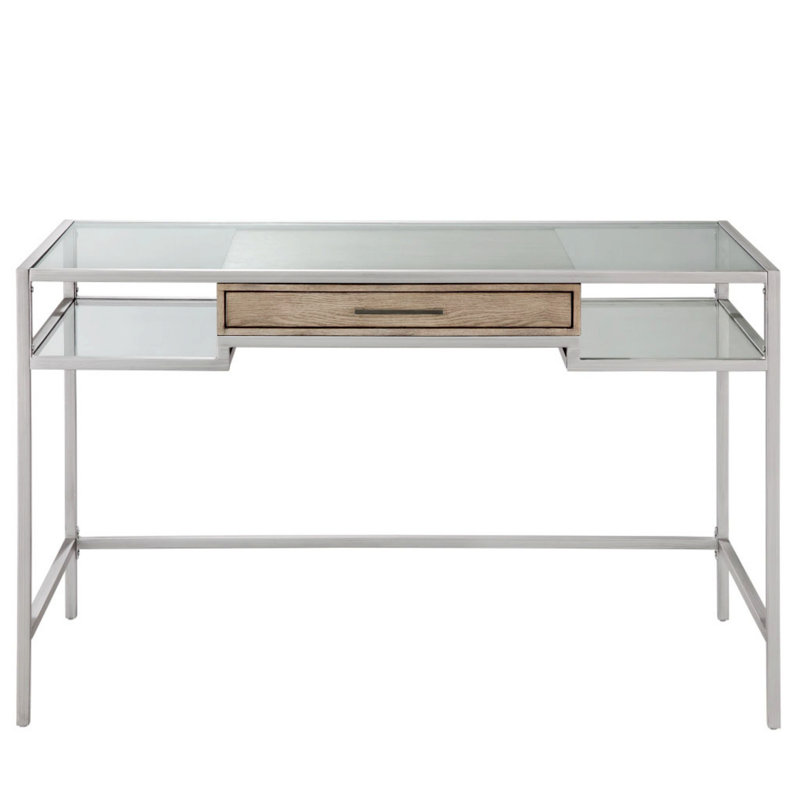 Latitude Run® Metal Writing Desk With Tempered Glass Top | Wayfair