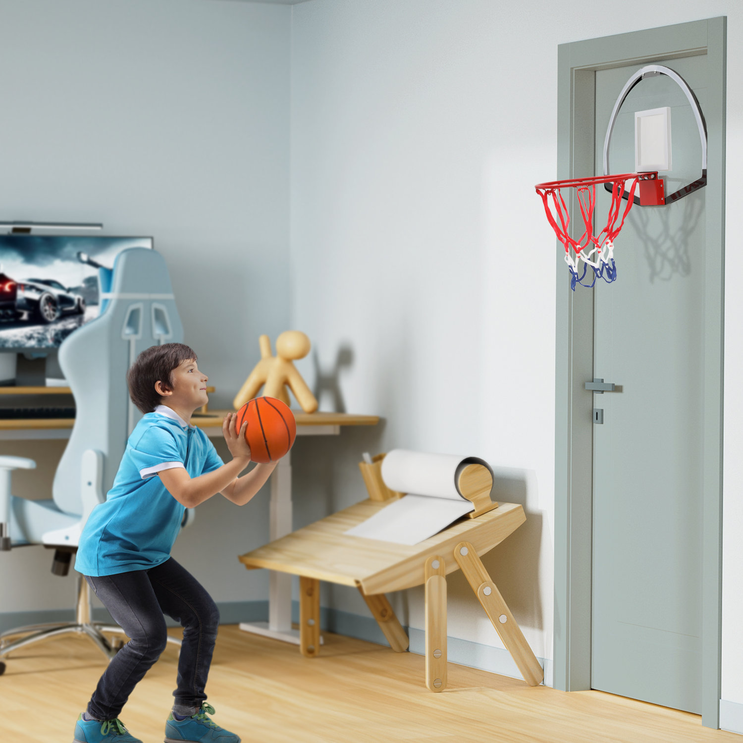 Magshion Door Basketball Hoop Mini Indoor Hoop With Ball & Air Pump Adjustable Height Soft Foam ...