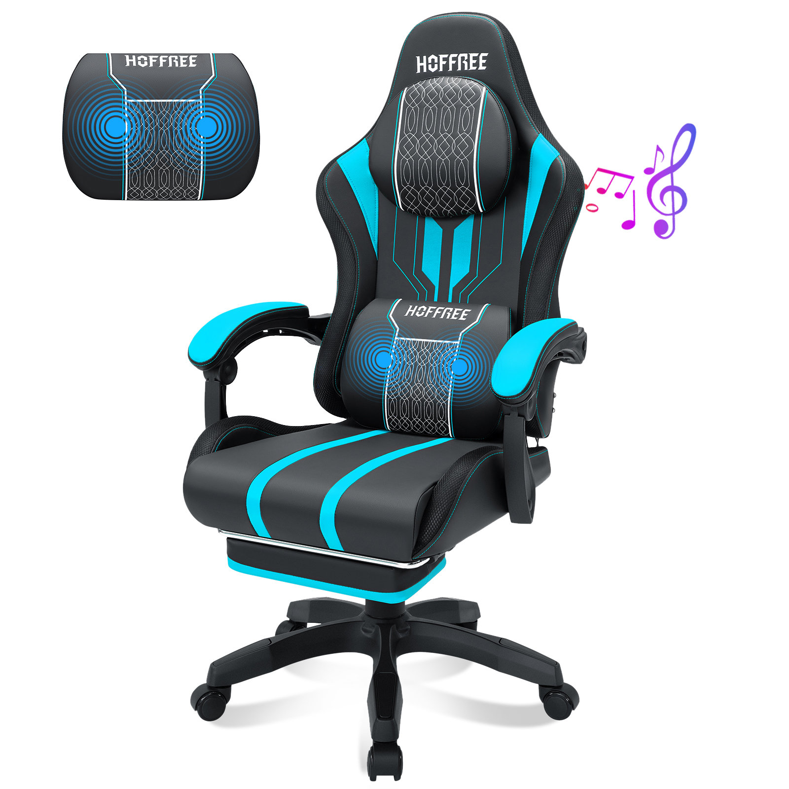 Inbox Zero Reclining Ergonomic Gaming Chair with Massage and Bluetooth ...