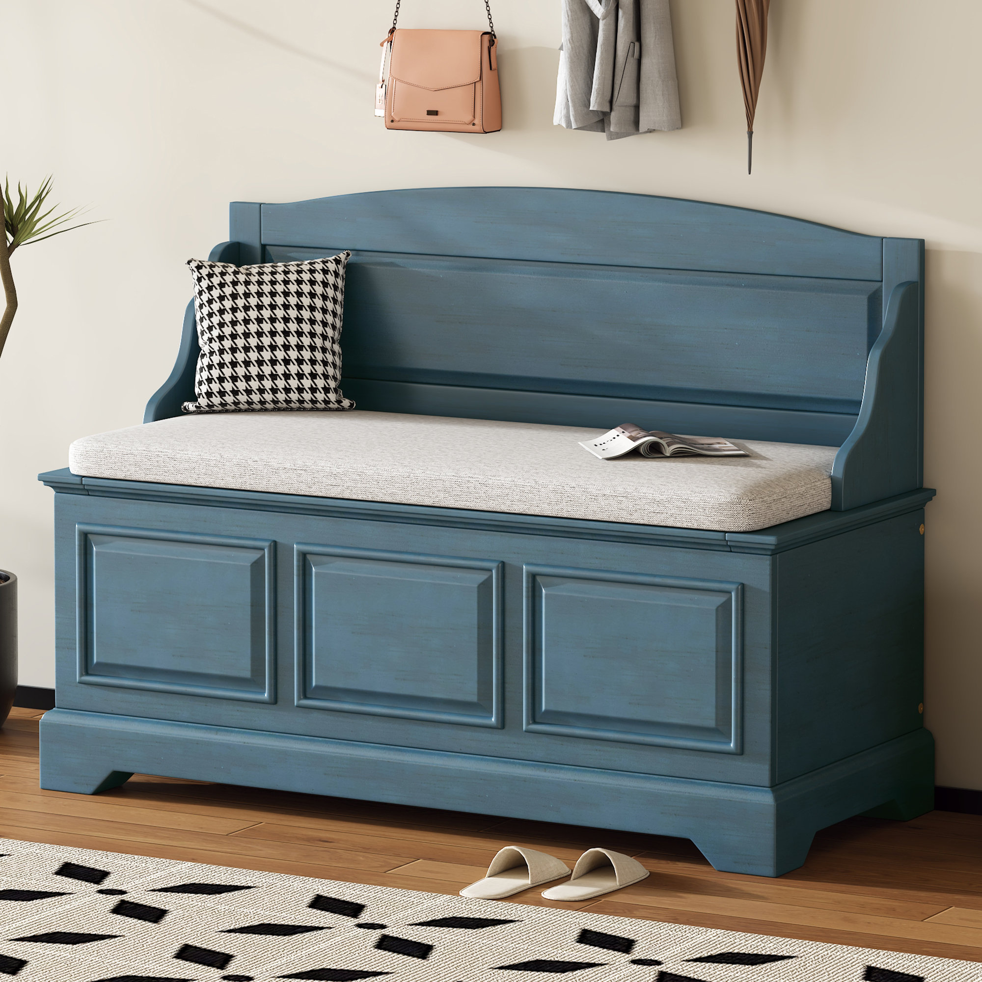 Wildon Home® retro shoe storage bench with hidden storage and safe soft ...