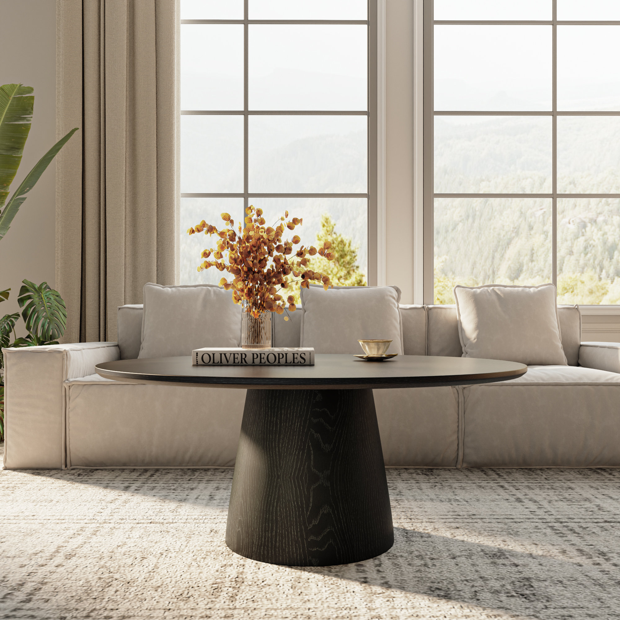 xwdhouse Walnut/Black Solid Wood Round Coffee Table – Formaldehyde-Free ...