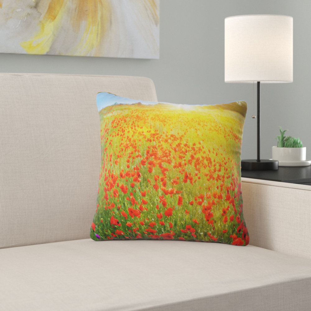 Design Art Beautiful Sunshine over Poppy Fields - Floral Printed Pillow ...