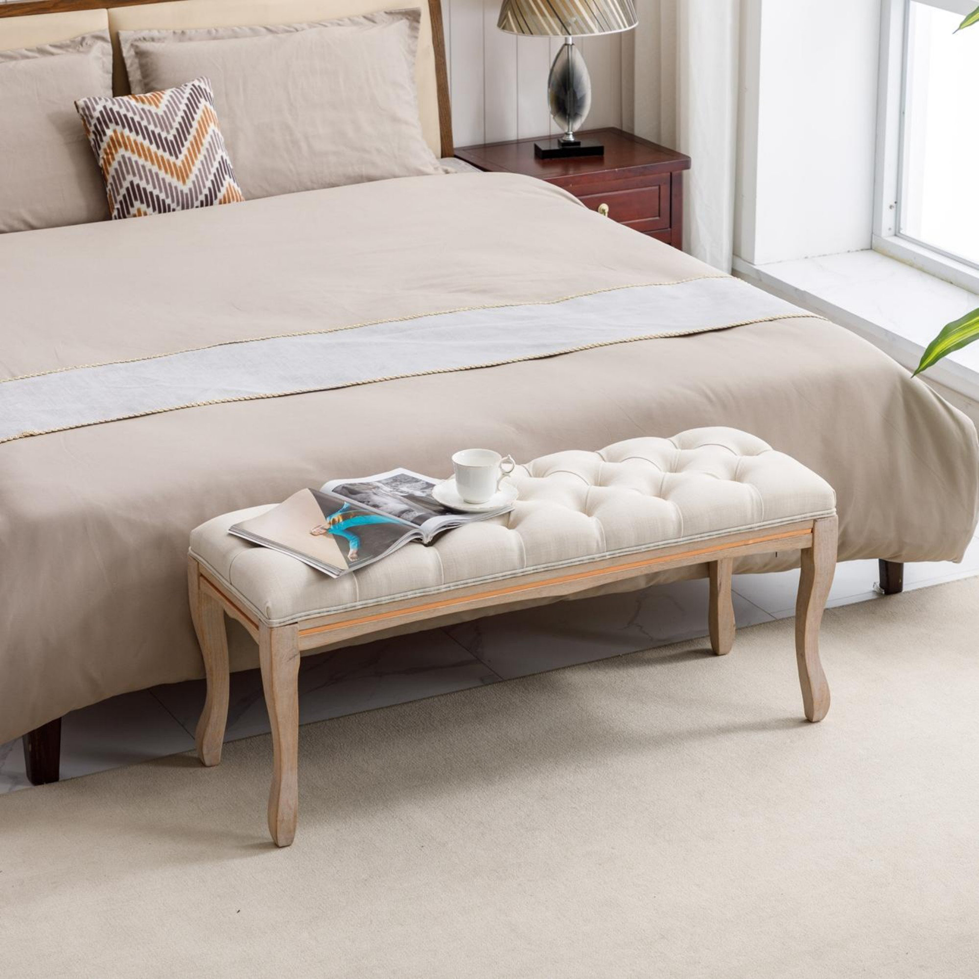 Winston Porter Upholstered Tufted Bench Ottoman , Dining Bench Bedroom ...