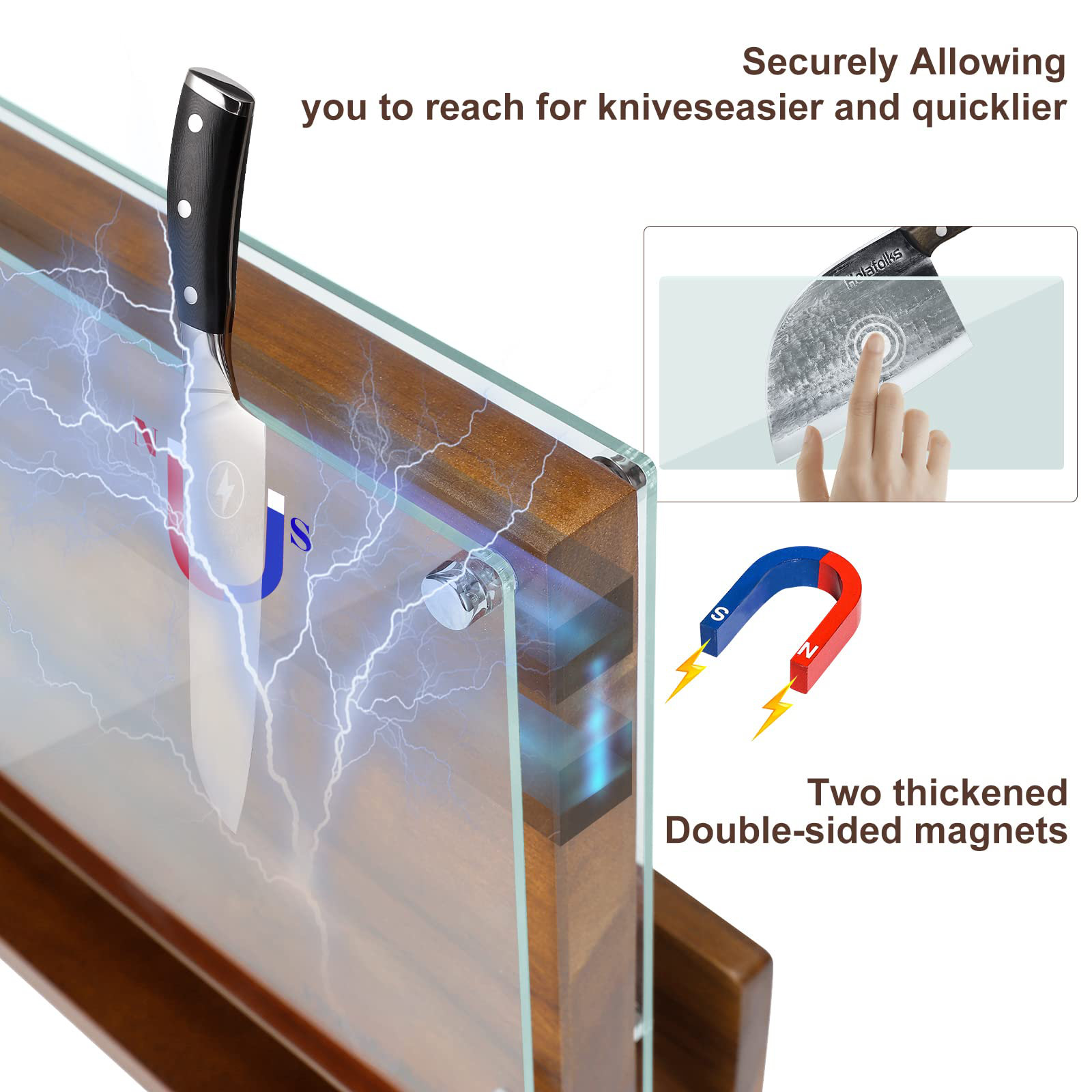 Gardenix Decor Kitchen Magnetic Knife Block With Acrylic Shield Double ...
