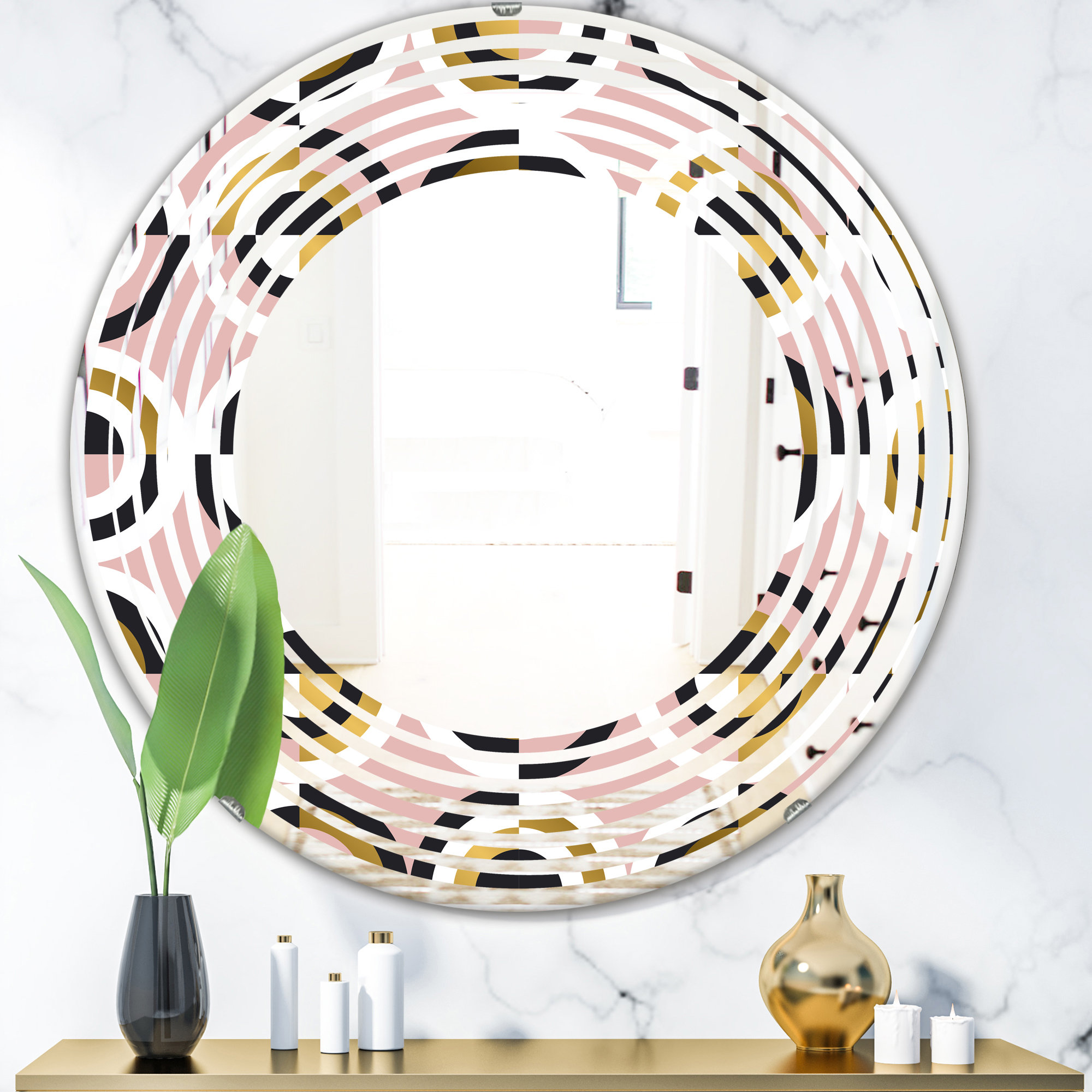 East Urban Home Wave Abstract Geometric Circular I Modern Wall Mirror ...