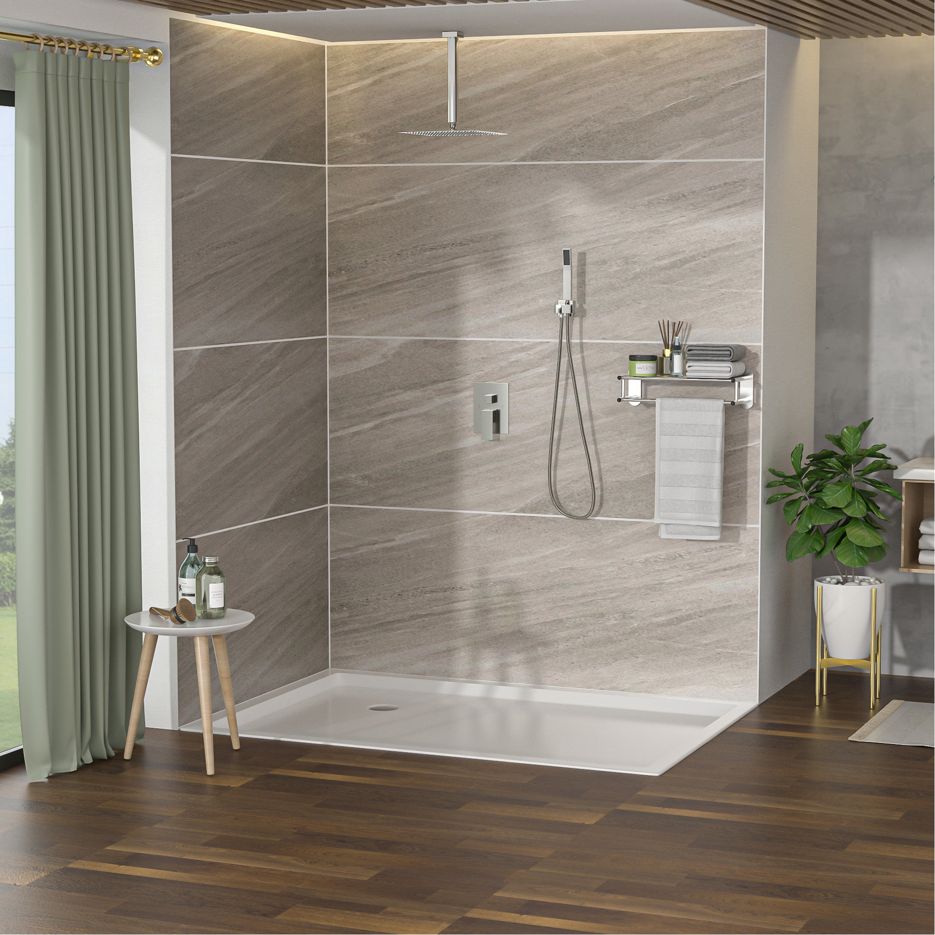 Kivaritio Gold Dual Shower Head Kit - 12 Inch Ceiling Mount Square With ...