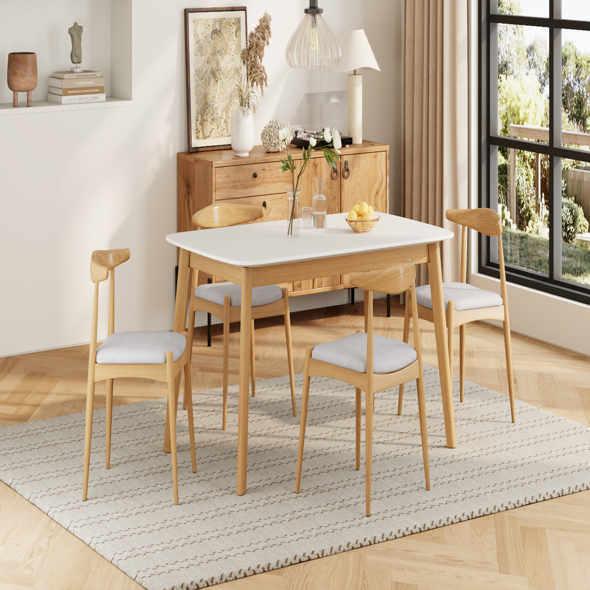 George Oliver 5-Piece Mid-Century Modern Dining Set - Solid Wood Frame ...