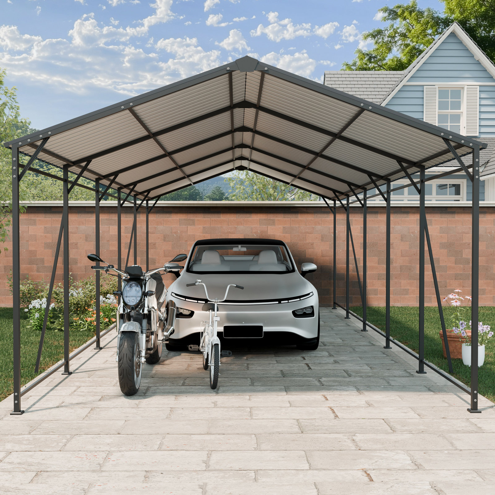 HOA.WWC 13x26.5 Metal Outdoor Carport Large Garage With 4 Fixed ...