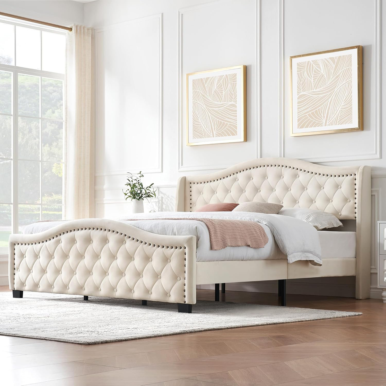 House of Hampton® Bed Frame, Velvet Upholstered Platform Bed Frame ...