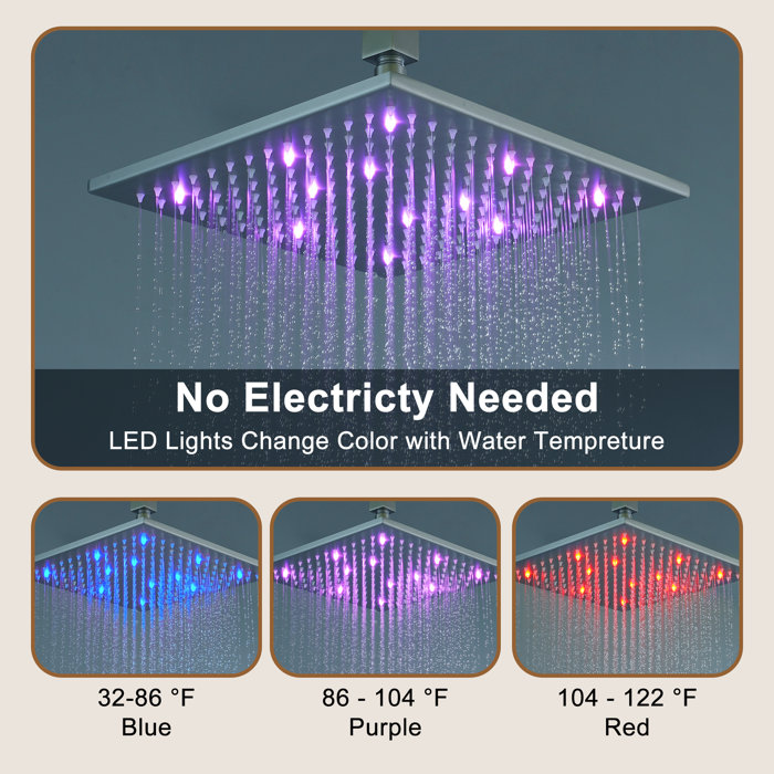 CASAINC 3-Function Luxury Ceiling Mount 12 Inch LED Thermostatic Shower ...