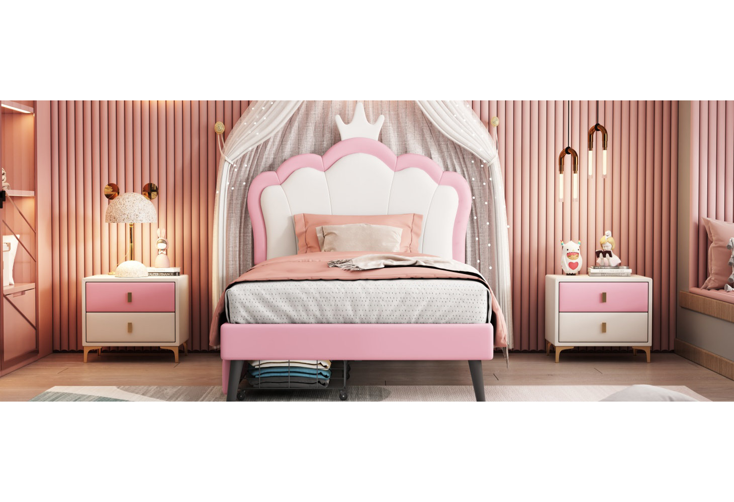 Gemma Violet Twin Size Upholstered Princess Bed With Crown Headboard ...