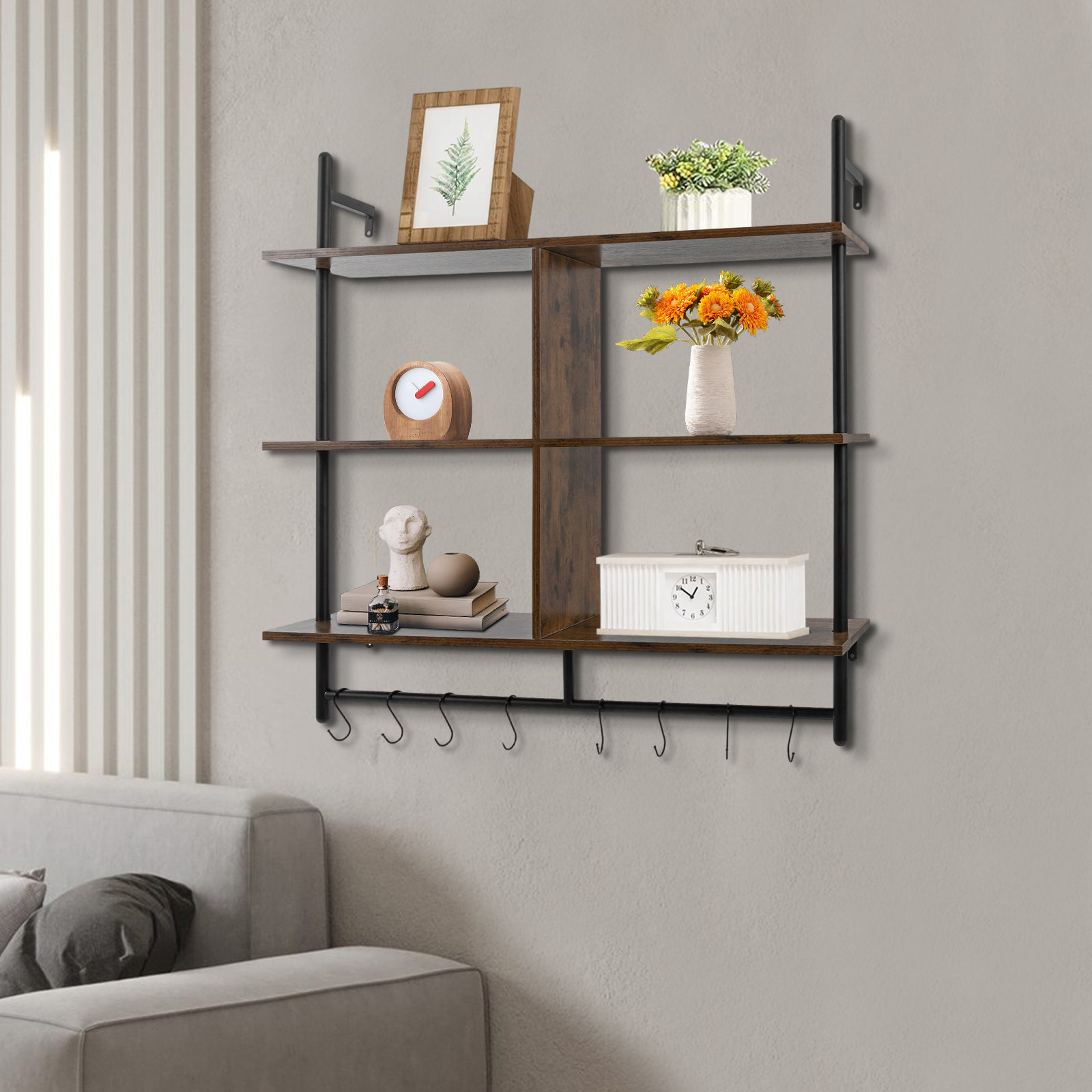 17 Stories 3 Tier Floating Shelving Industrial Wall Mounted Shelf ...
