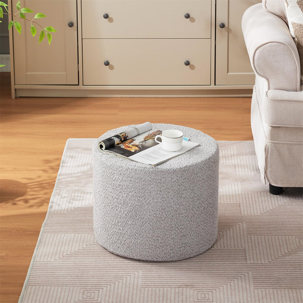Latitude Run® Ottoman Stuffed Round Footstools, Modern Boucle ...