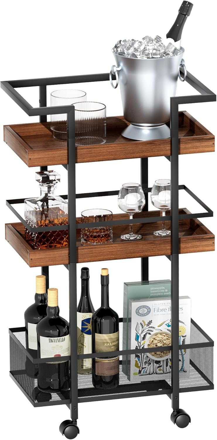 Ebern Designs Deco Beverage Cart - Kitchen Cart with Wheels Rolling ...