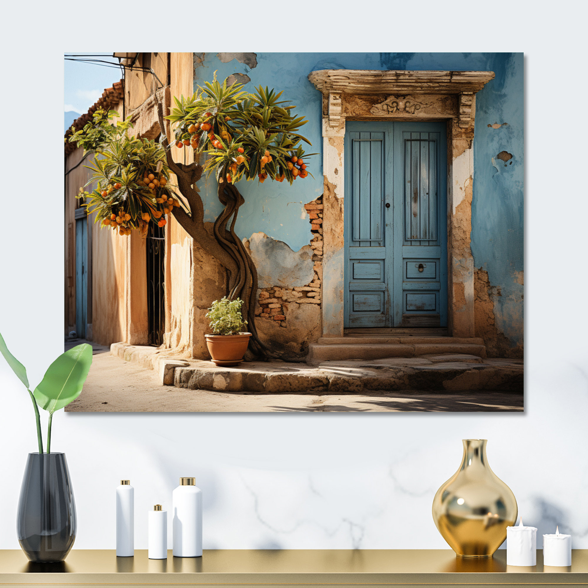 Ebern Designs Cuban Blue Door - Print on Metal | Wayfair