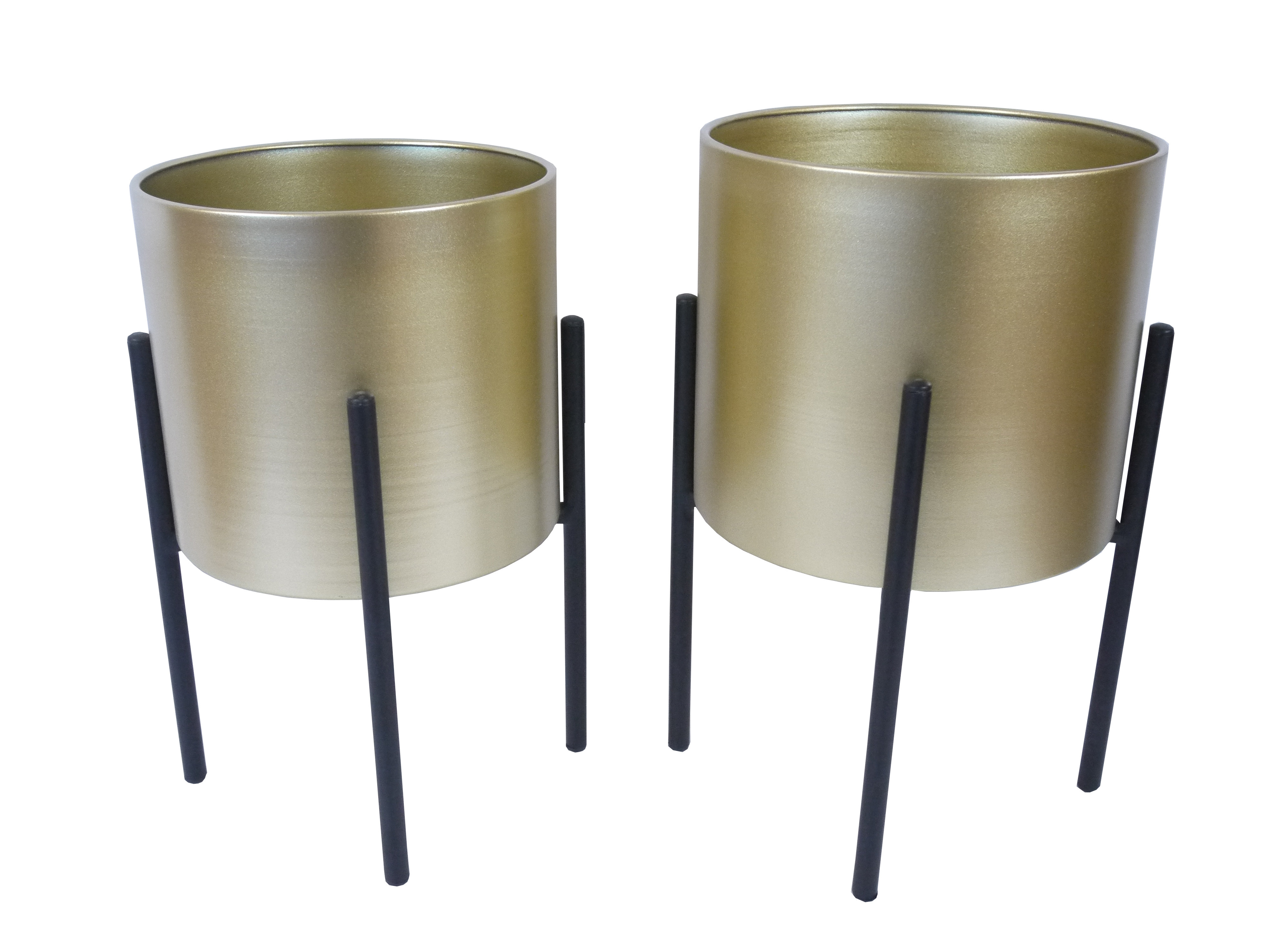 Corrigan Studio Black Gold Cylinder Plant Pot, Mid Century Flower Pot ...