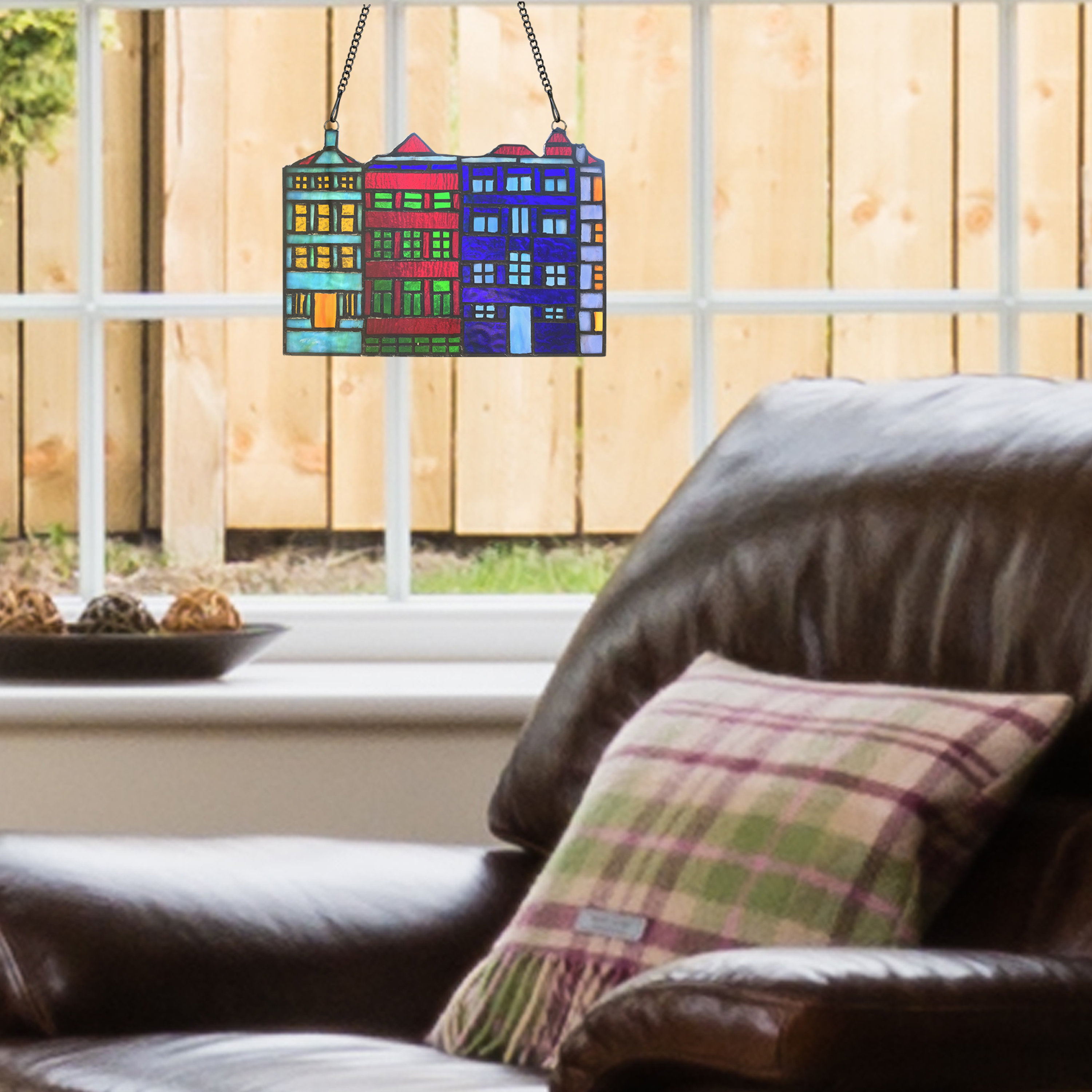 Red Barrel Studio 6"H Row of Colorful House Skyline Stained Glass ...