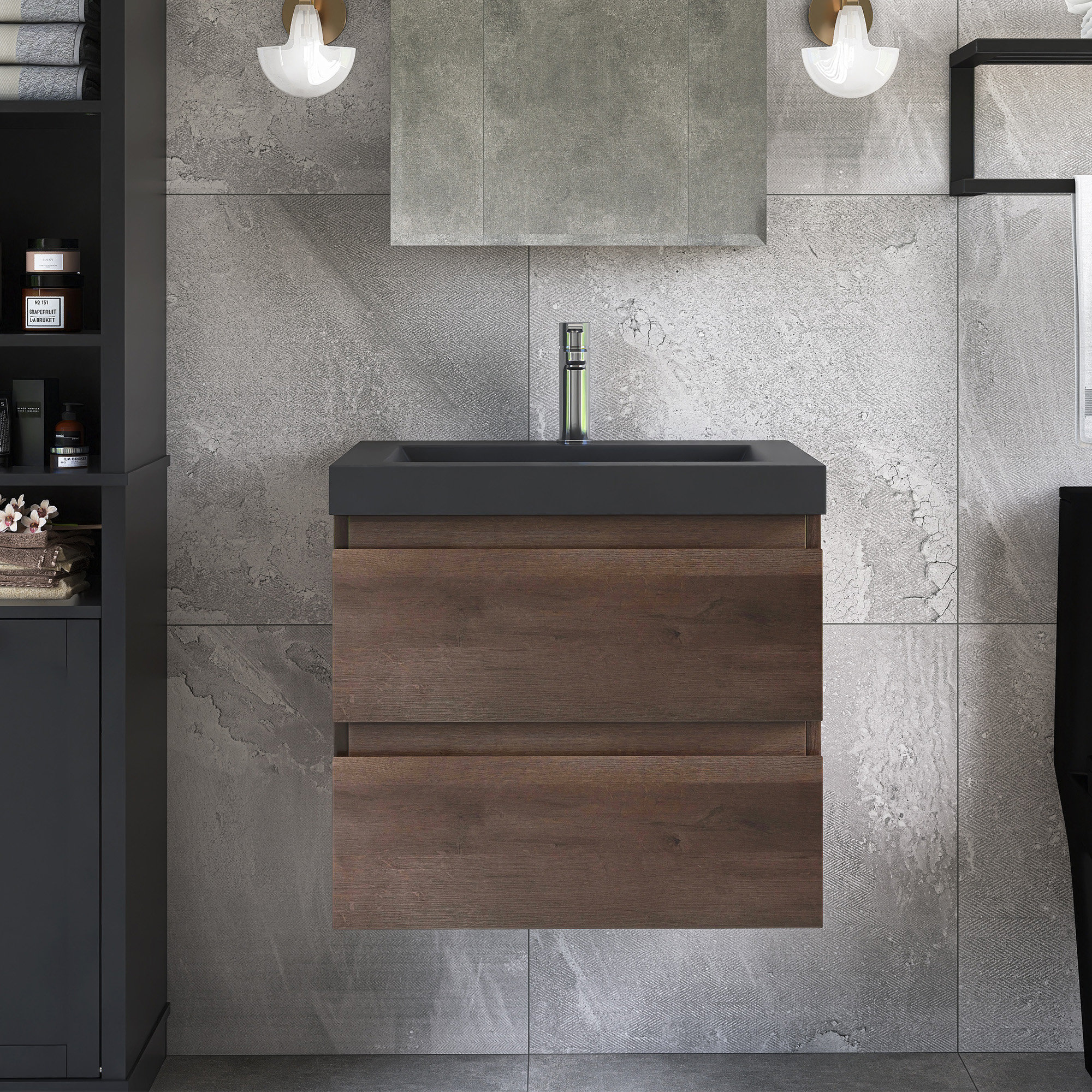 Ebern Designs 24'' Wall-Mounted Single Bathroom Vanity In Black With ...