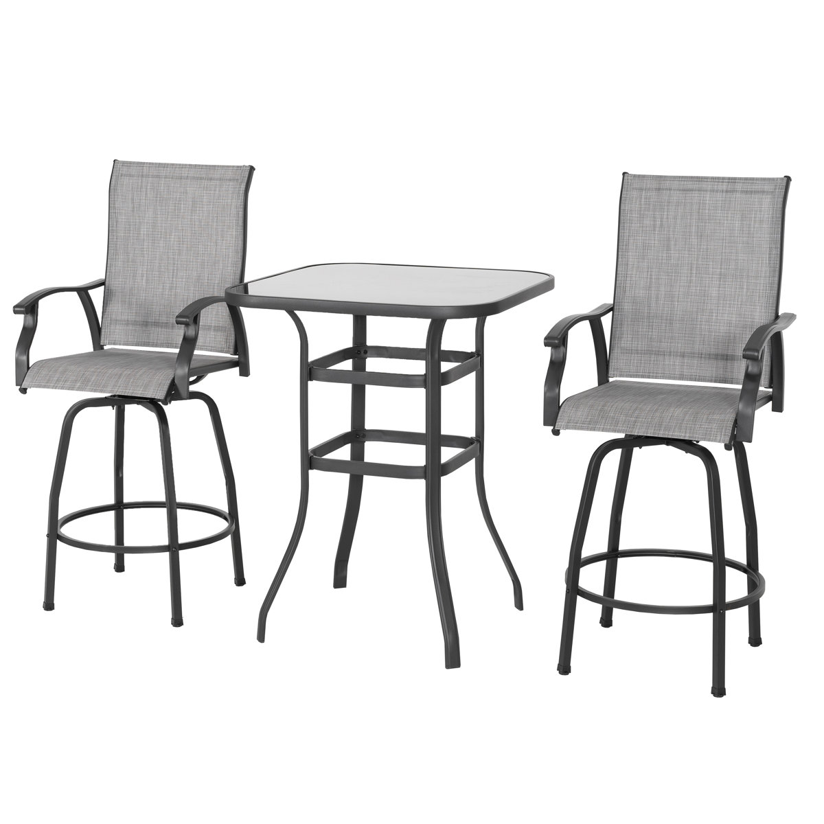 Red Barrel Studio® 3 Pcs Patio Bar Set, Outdoor Tempered Glass Square ...