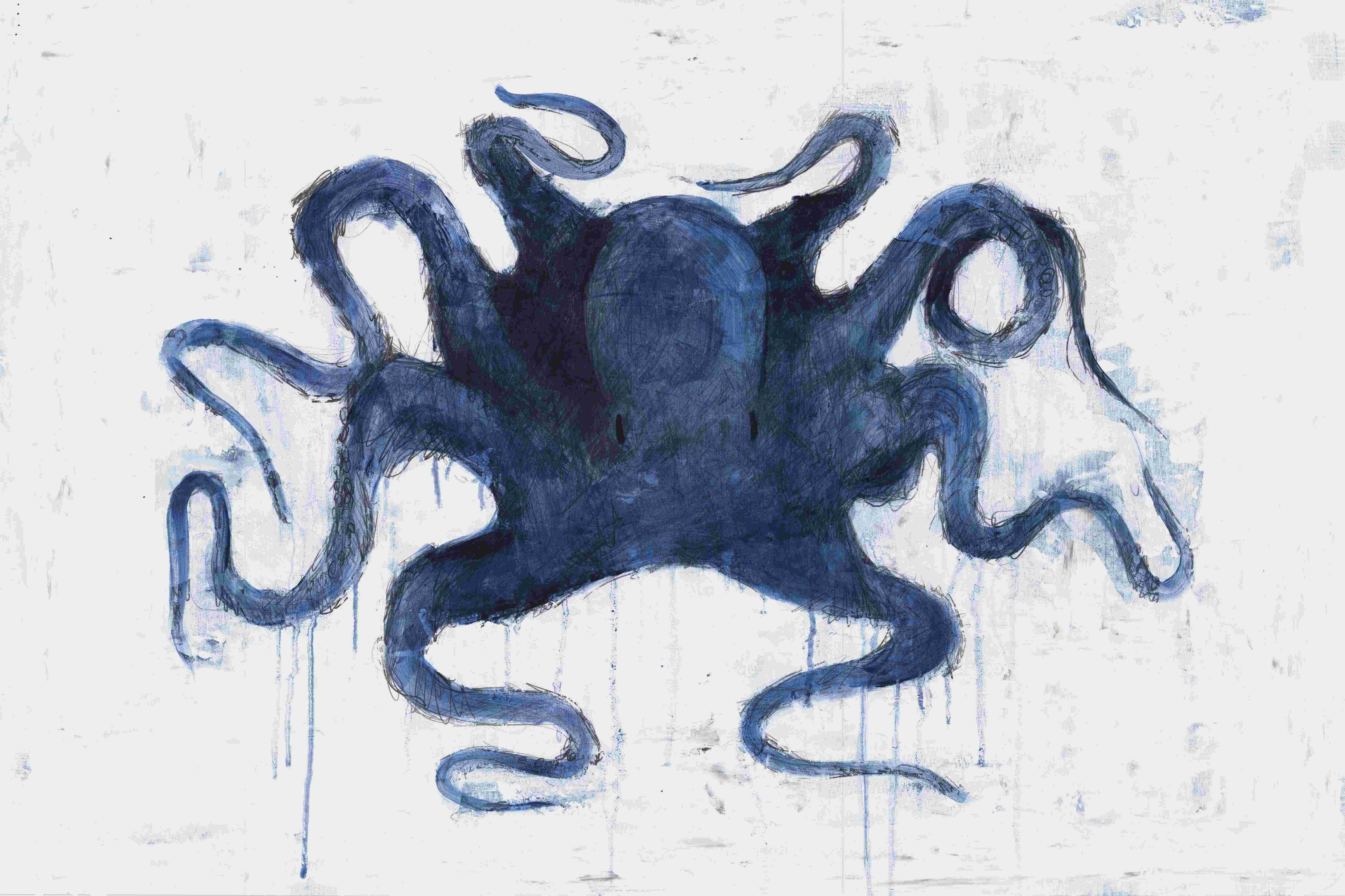 Highland Dunes Navy Octopus - Wrapped Canvas Painting | Wayfair