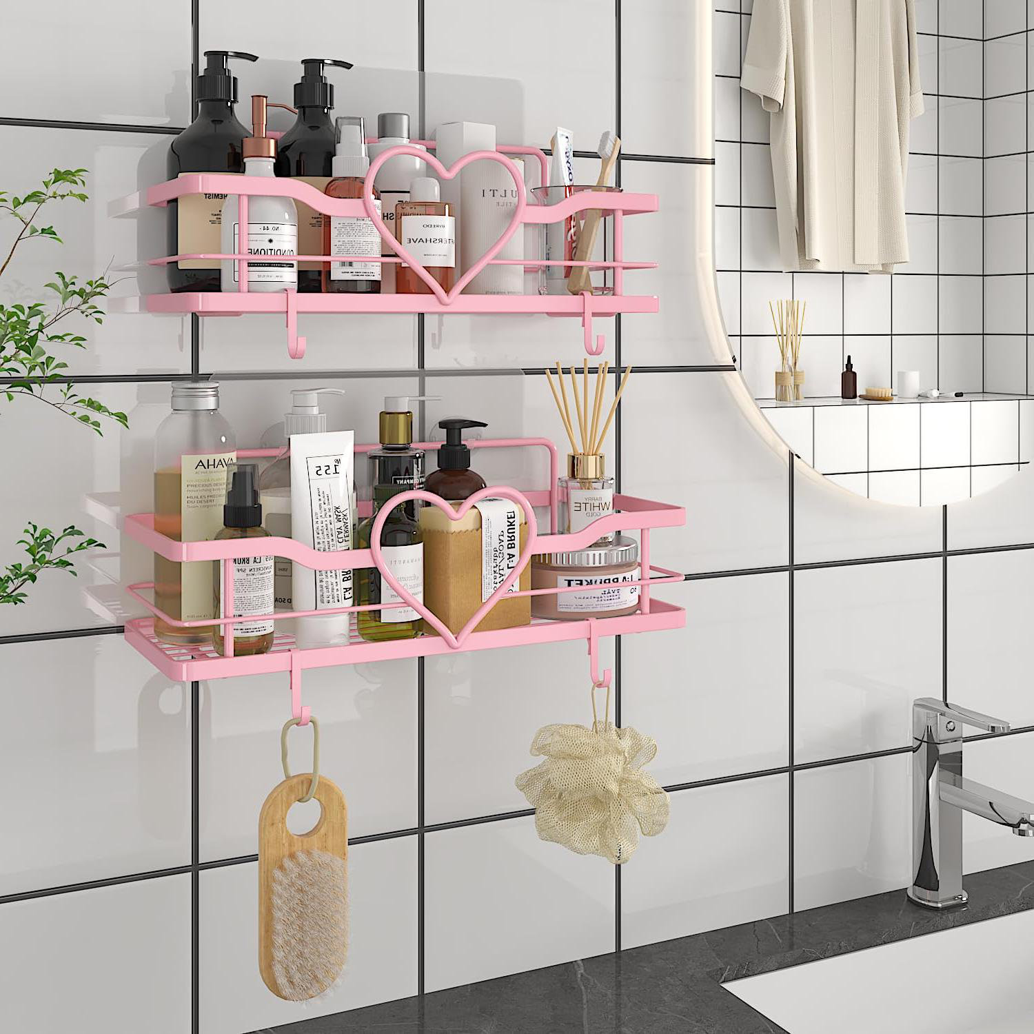 Everly Quinn Shower Caddy With 4 Removable Hooks, 2 Pack Sweet Heart ...