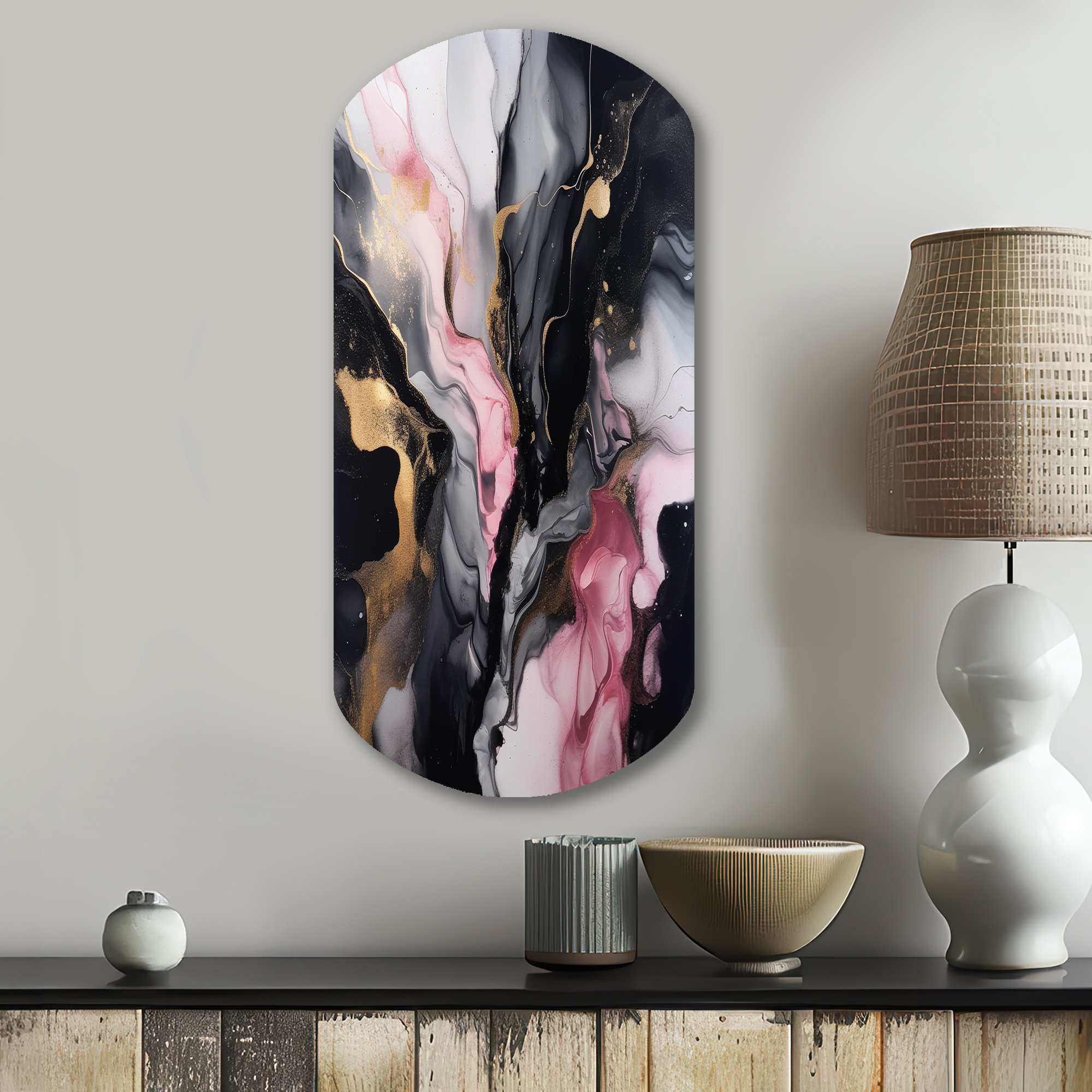 Design Art Black Gold Marble Splash II - Abstract Marble Cylinder Shape ...