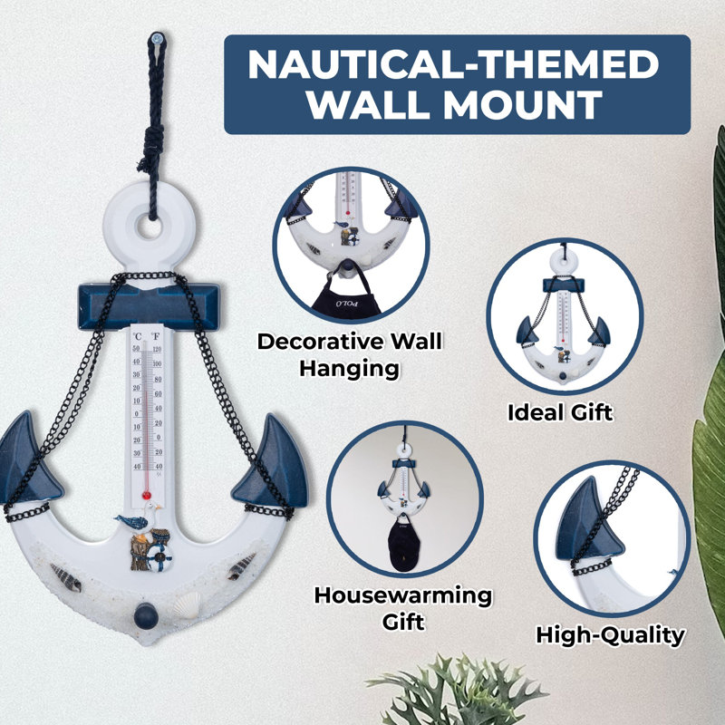 Breakwater Bay Nautical Anchor Wall Rack With Thermometer - Rustic Blue ...