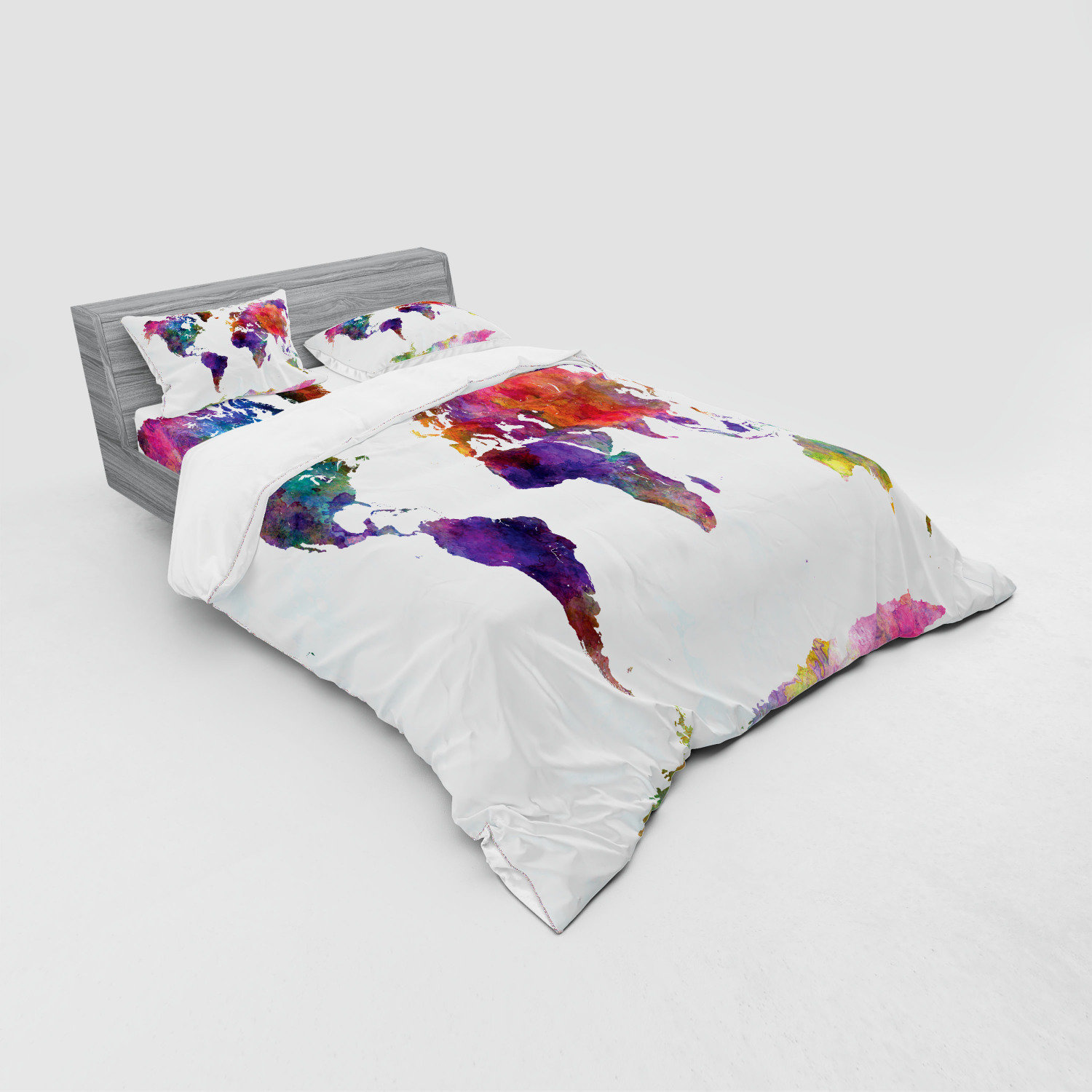 Ambesonne Watercolor Duvet Cover Set, Multicoloured Hand Drawn World ...