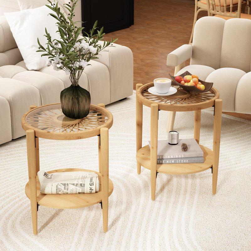 Loon Peak® Cordoves Rattan Side Table Solid Wood Frame (Set Of 2 ...