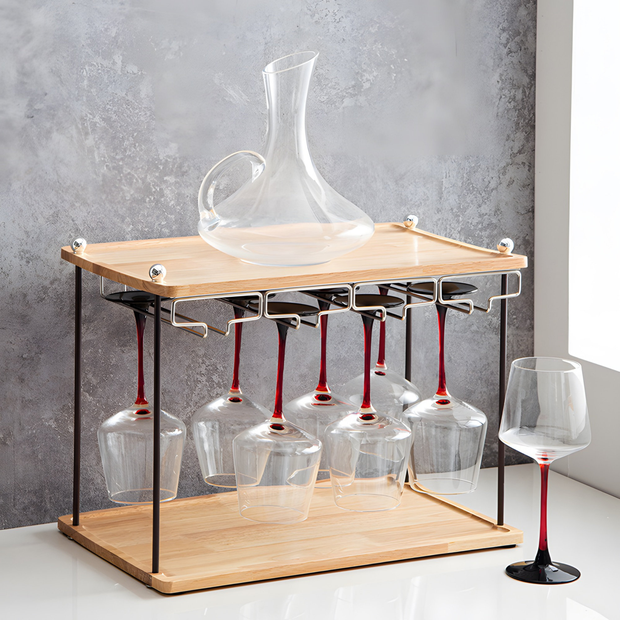 17 Stories Stainless Steel Solid Wood Double-Layer Draining Red Wine ...