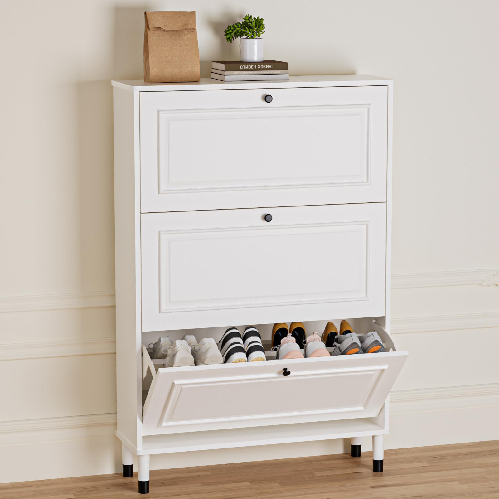 Hokku Designs Shoes Storage Cabinet With 3 Flip Drawers, Hidden ...