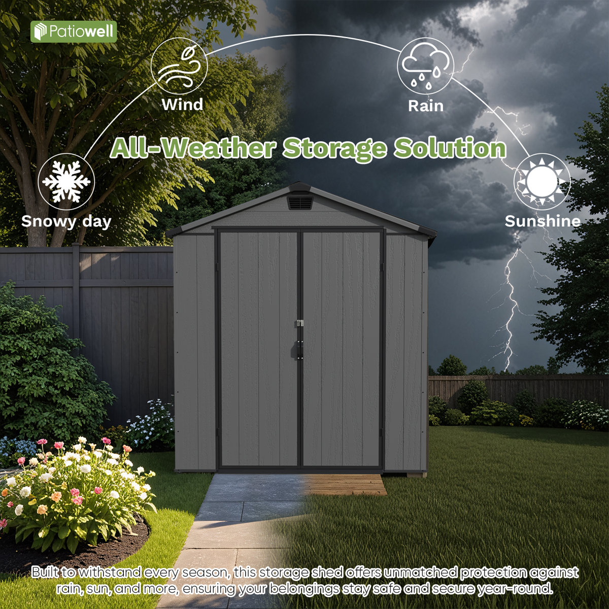 Patiowell 6 Ft. W X 8 Ft. D Resin Outdoor Storage Shed, Weather ...