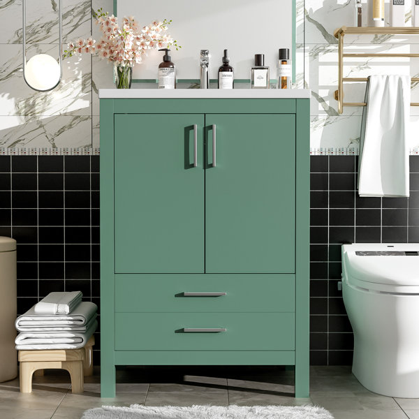 Ebern Designs 24'' Silver-Handle Bathroom Vanity with Ceramic Sink ...