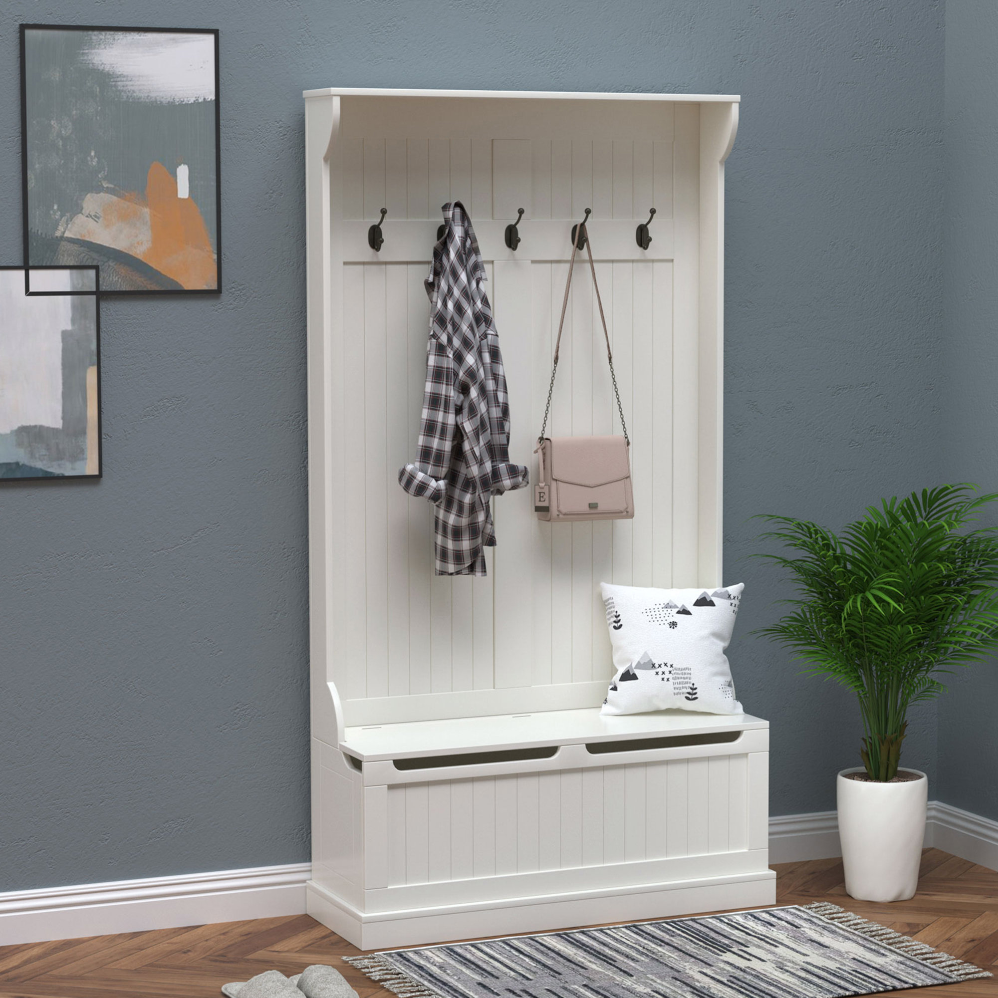 NIDOST 38" 3-in-1 Hall Tree with Storage Bench and 4 Hooks - Entryway ...