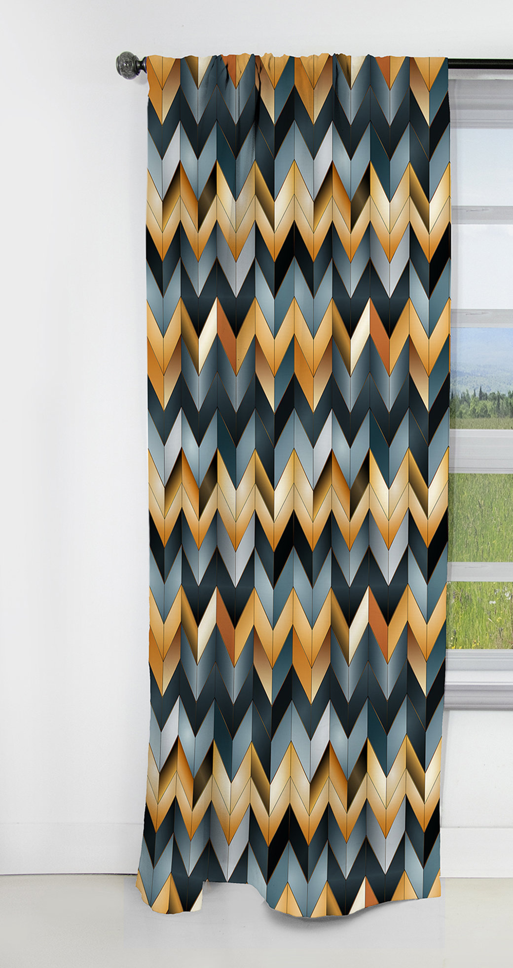 Design Art Golden Grey Urban Elegance Chevron Pattern - Chevron Curtain ...