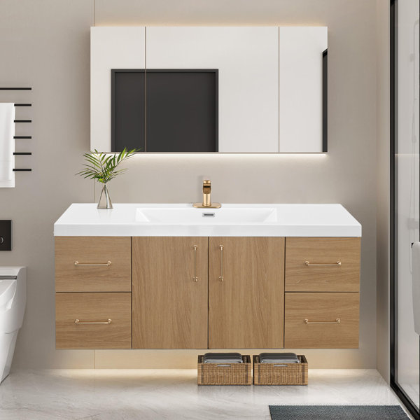 Latitude Run® 48 Inch Floating Wall-Mounted Bahtroom Vanity With Single ...