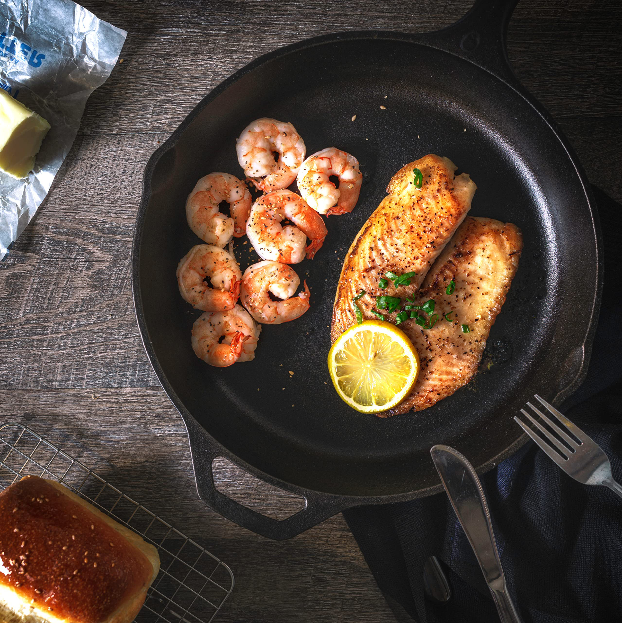 shuoli 12 Inch Saute Fry Pan Pre-Seasoned Cast Iron Skillet With Lid ...