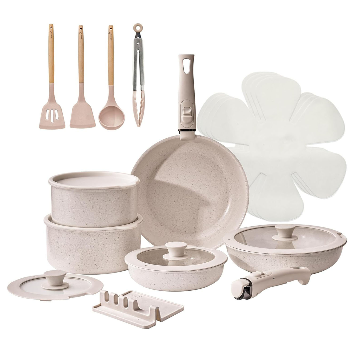 BN-LINKKL 21 Pcs Pots And Pans Set Non Stick Ceramic Kitchen Cookware Set Detachable Handle ...