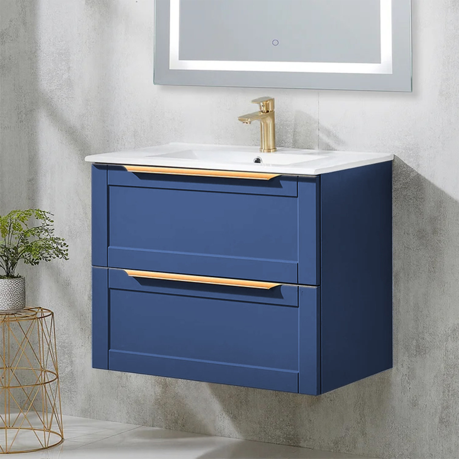 Mercer41 Nickhi 30" Blue Modern Wall-Mounted 2-Drawers Single Bathroom ...