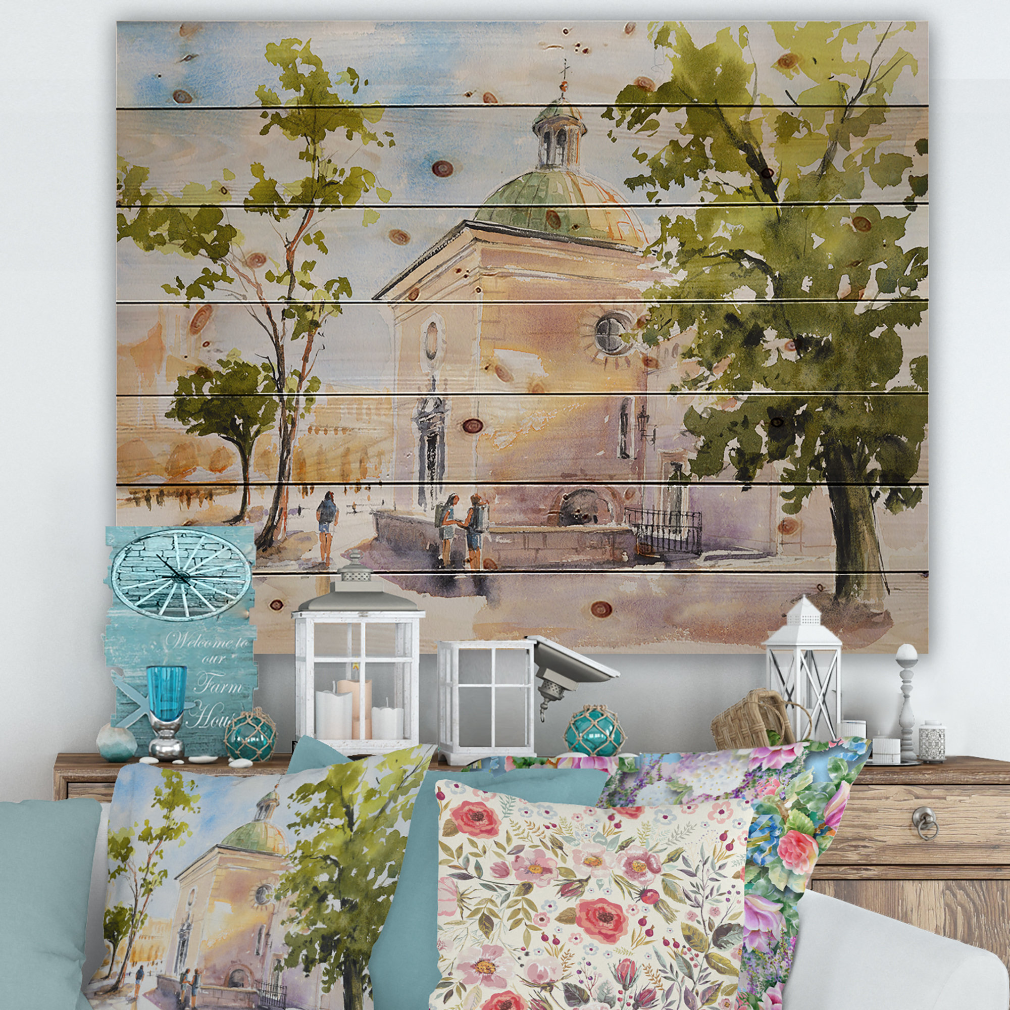 East Urban Home Rustic Church In The Village - Country Print On Natural ...