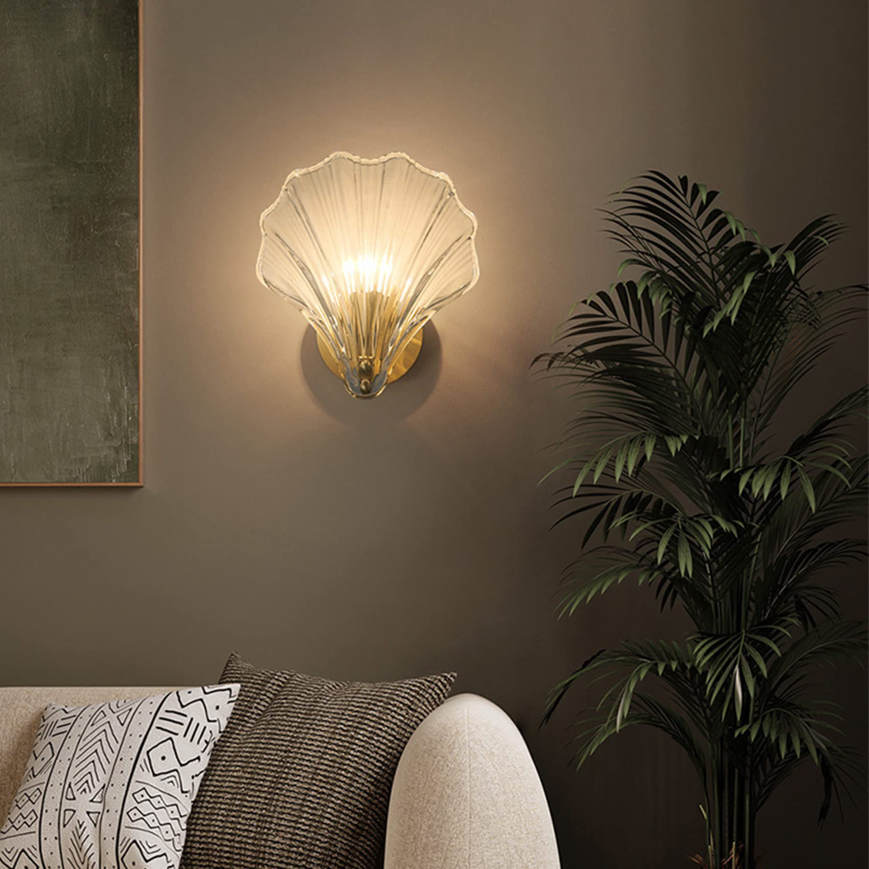 Mercer41 Modern Shell Shaped Glass Wall Sconce with E14 Bulb, Indoor ...